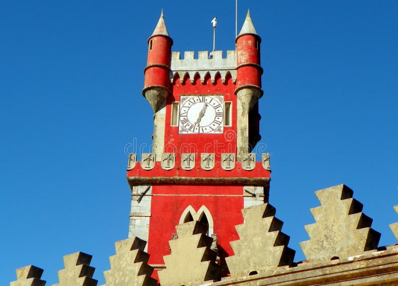 Portugal, Sintra, Pena Palace, View of the Clock Tower Stock Photo ...