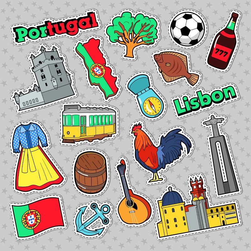 Portugal Travel Elements with Architecture for Badges, Stickers, Prints ...