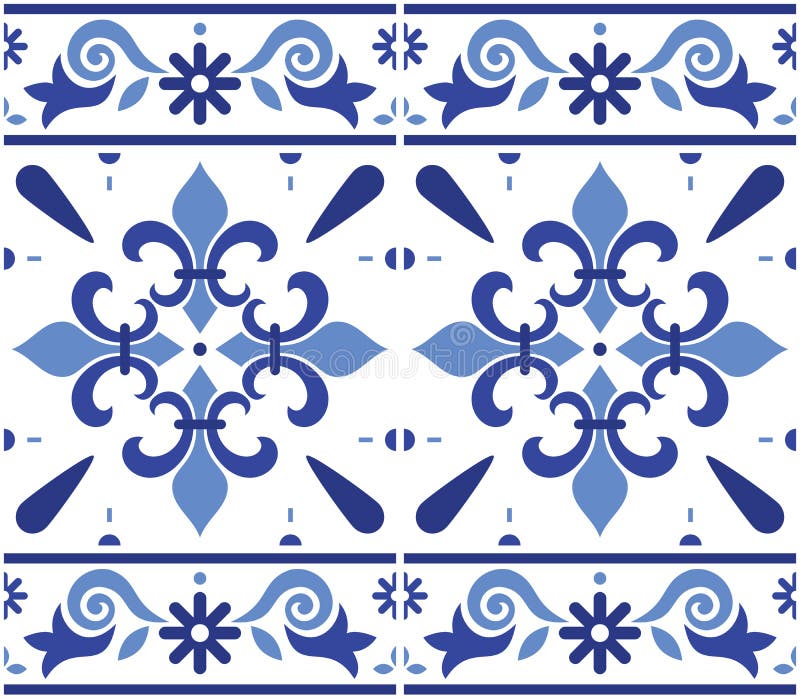 Portuguese Azulejo Tile Seamless Vector Decrative Pattern with Fleur De ...