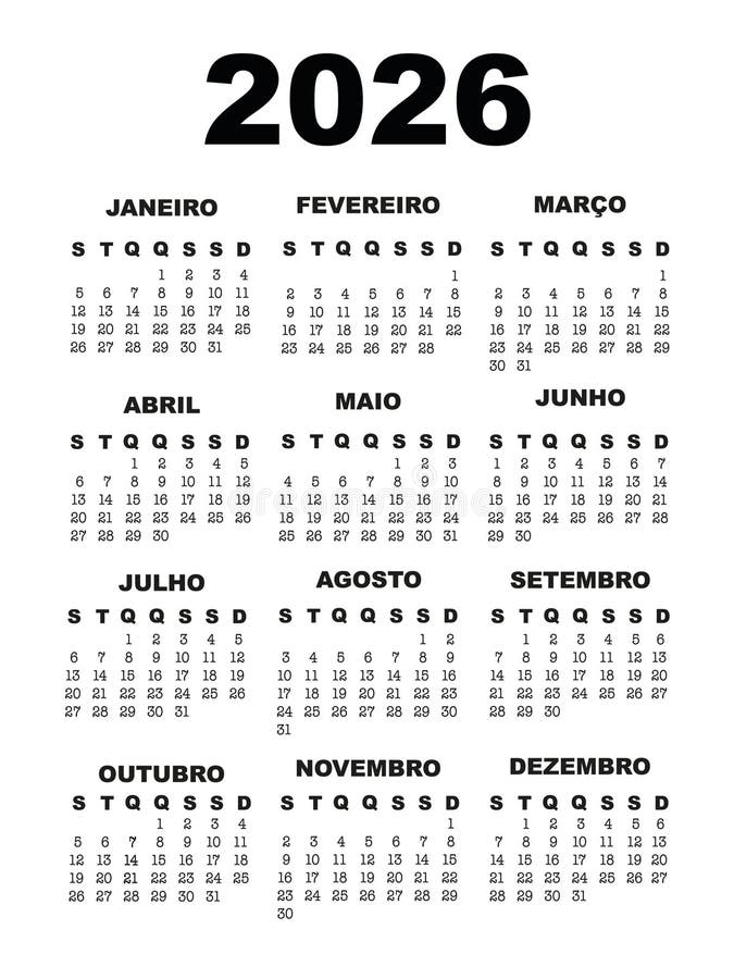 Portuguese 2026 calendar stock illustration. Illustration of schedule ...