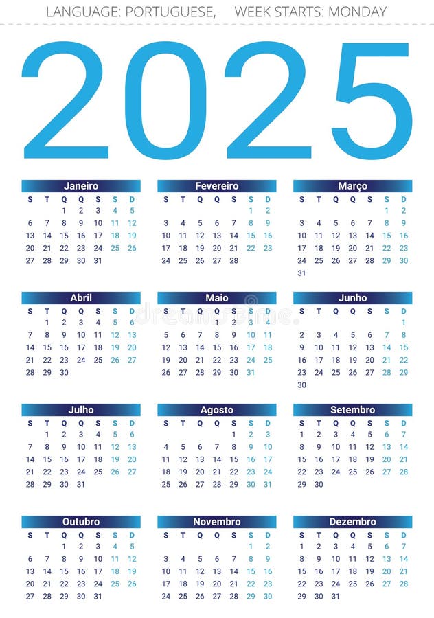 PORTUGUESE Calendar for 2025 Year. Vector Illustration for Portugal ...