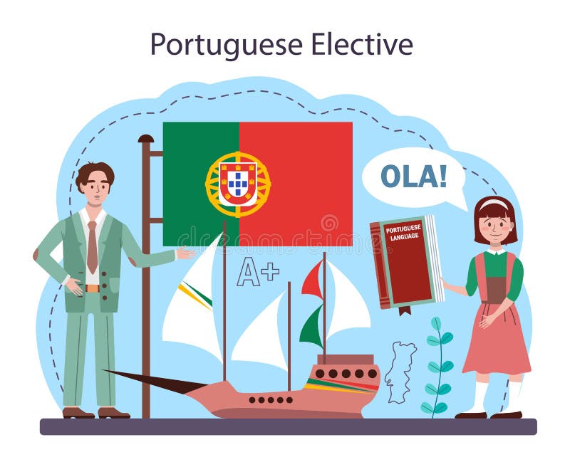 Portuguese Language Learning Concept. Language School Portuguese Course ...