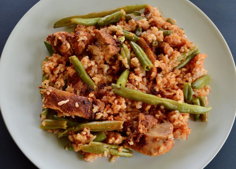 Peri Peri Chicken with Rice and Green Beans Stock Image - Image of ...