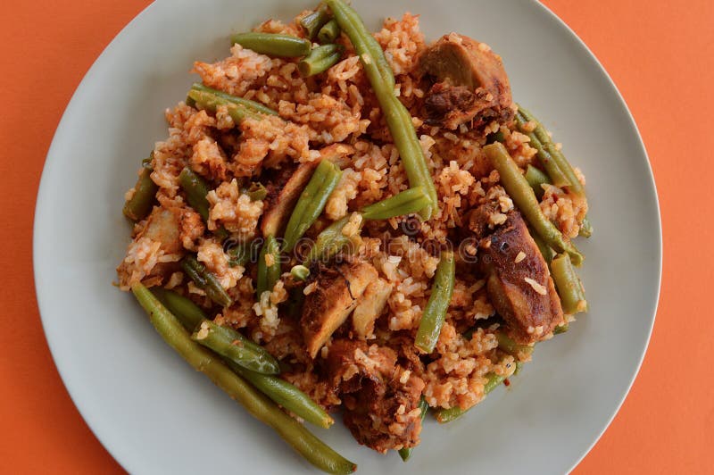Peri Peri Chicken with Rice and Green Beans Stock Photo - Image of ...