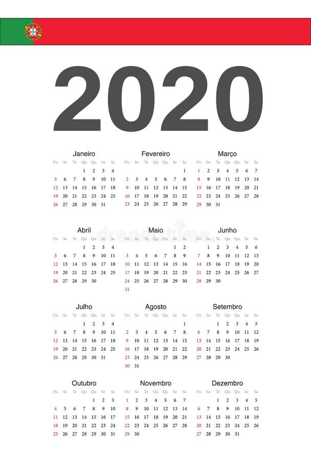 Portuguese 2020 Year Vector Calendar Stock Vector - Illustration of ...