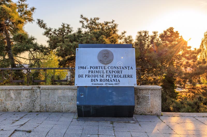 Portul Constanta Petroleum Export Monument at Sunset with Trees. May 3 ...