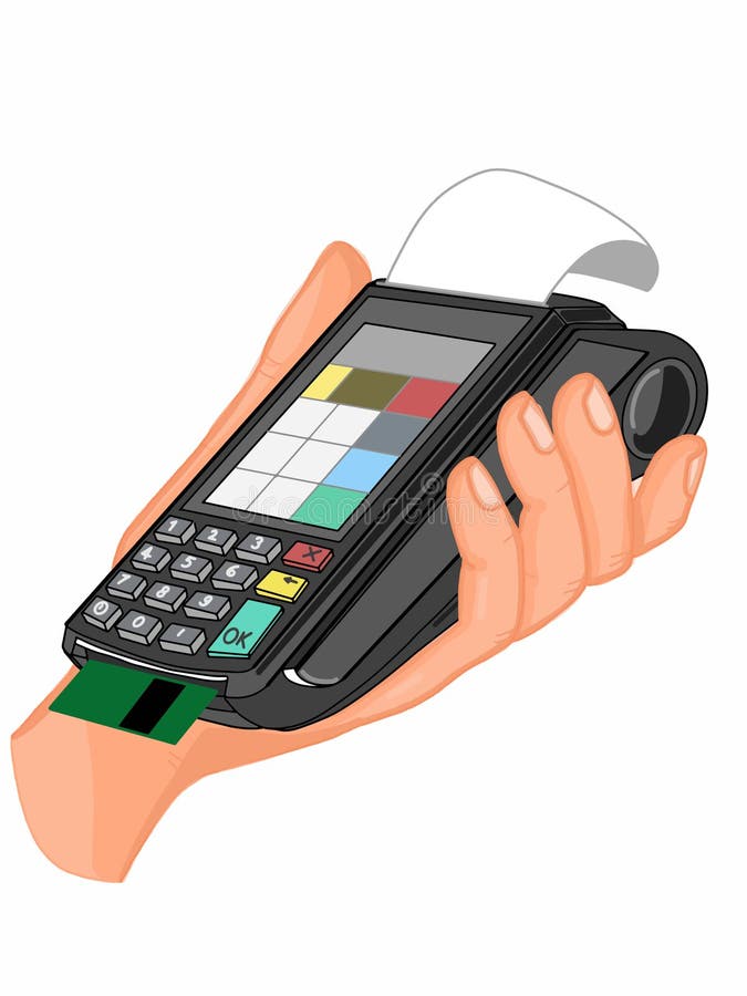 POS Device Illustration Icon and Holding Hand Credit Card Stock ...