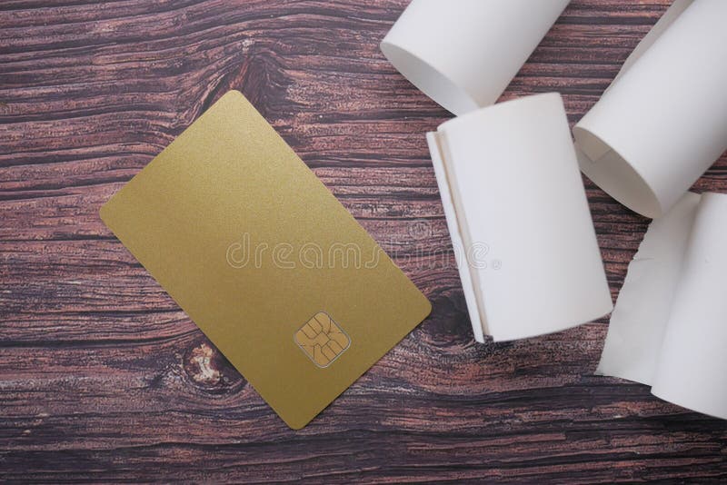POS Machine and Long Roll Paper on Blue . Stock Photo - Image of number ...