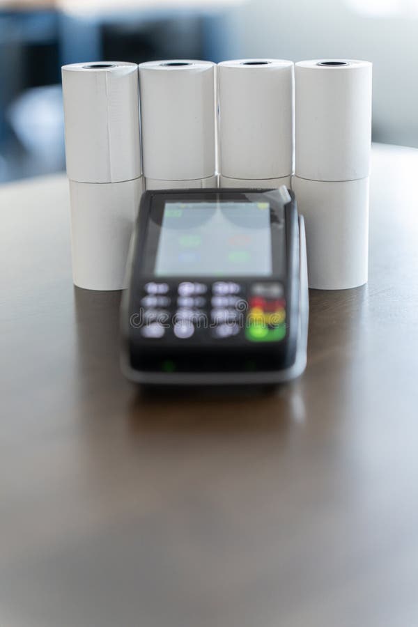 POS Machine with Stack of Thermal Rolls - Payment Processing Stock ...