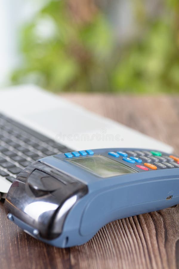 POS Machines and Laptops on Table Stock Photo - Image of credit ...