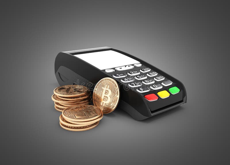 POS Terminal with Bitcoins and Empty Screen Concept of Payment by ...