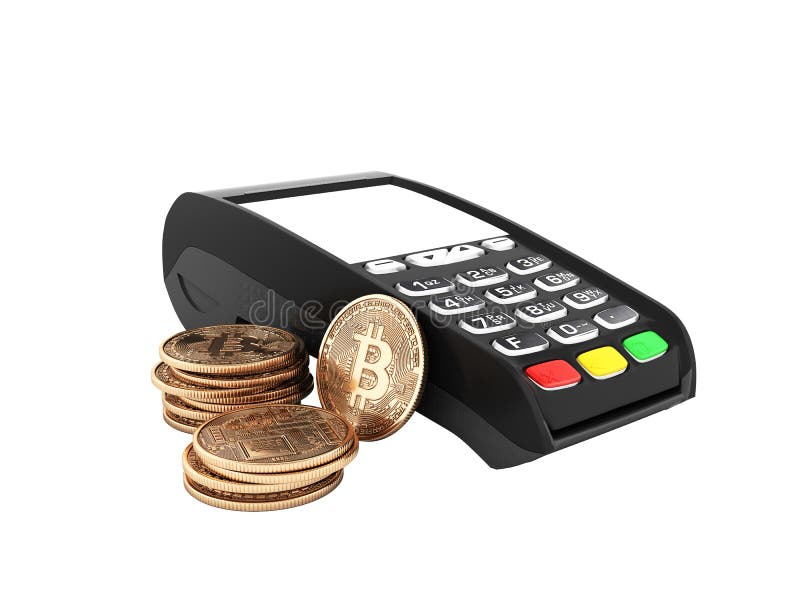 POS Terminal with Bitcoins and Empty Screen Concept of Payment by ...