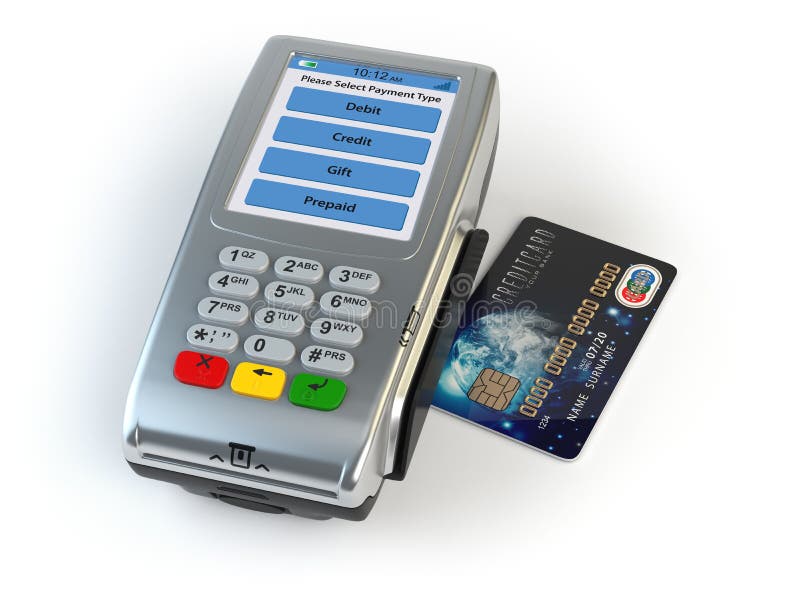 POS Terminal with Credit Card Isolated on White. Stock Illustration ...