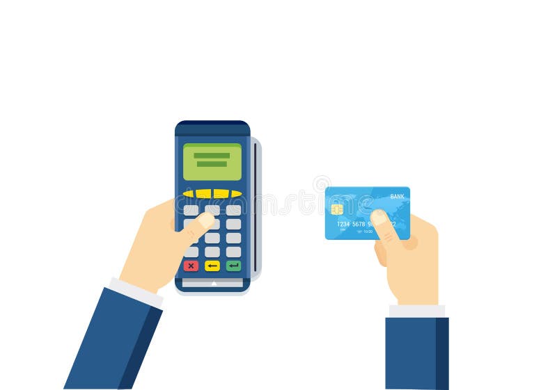 POS Terminal and Credit Card Processing - Illustration in Flat Style ...