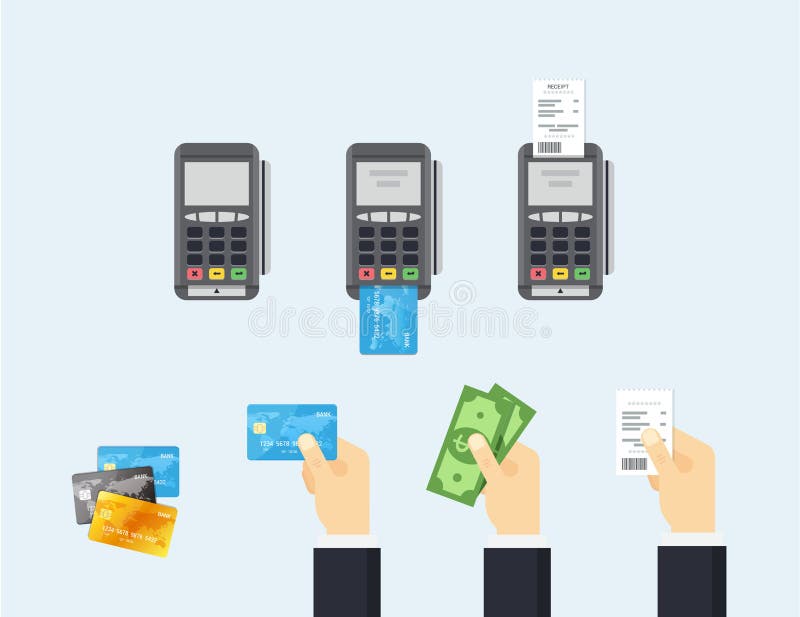 POS Terminal and Credit Card Processing - Illustration in Flat Style ...