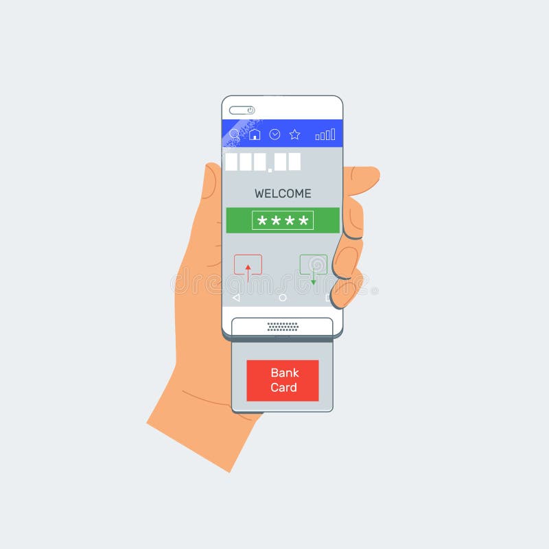 POS Terminal. Payment Terminal with Inserted Credit Card Stock Vector ...