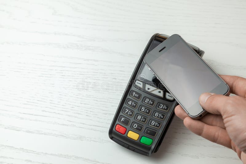 POS Terminal, Payment Machine with Mobile Phone on White Background ...