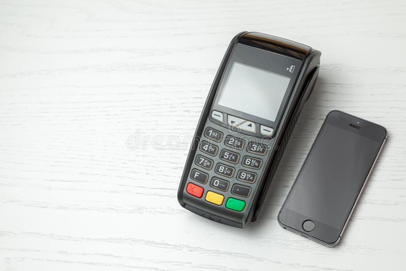 POS Terminal, Payment Machine with Mobile Phone on White Background ...