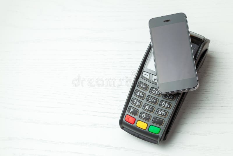 POS Terminal, Payment Machine With Mobile Phone On White Background ...