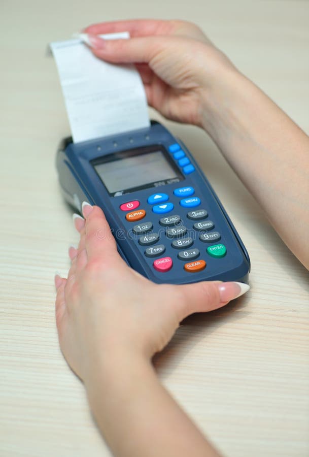 The Girl Tears the Check from the POS Terminal Stock Image - Image of ...