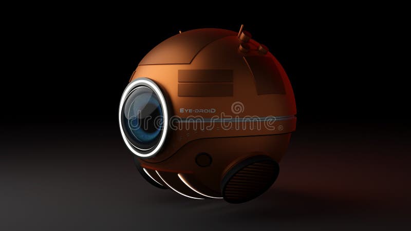 3d Rendering of a Futuristic Droid with Big Blue Eyes Floating Stock ...