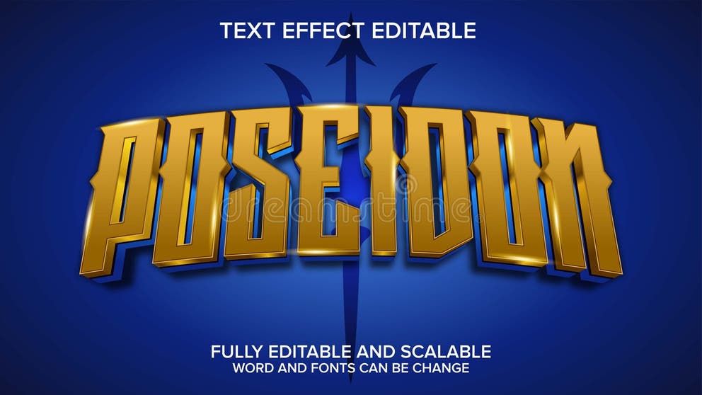 Poseidon Blue Gold Text Effect Vector Editable Stock Illustration ...