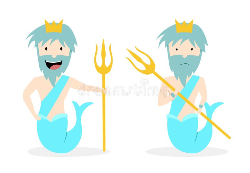 Angry Poseidon Monochrome Detailed Element Stock Vector - Illustration ...