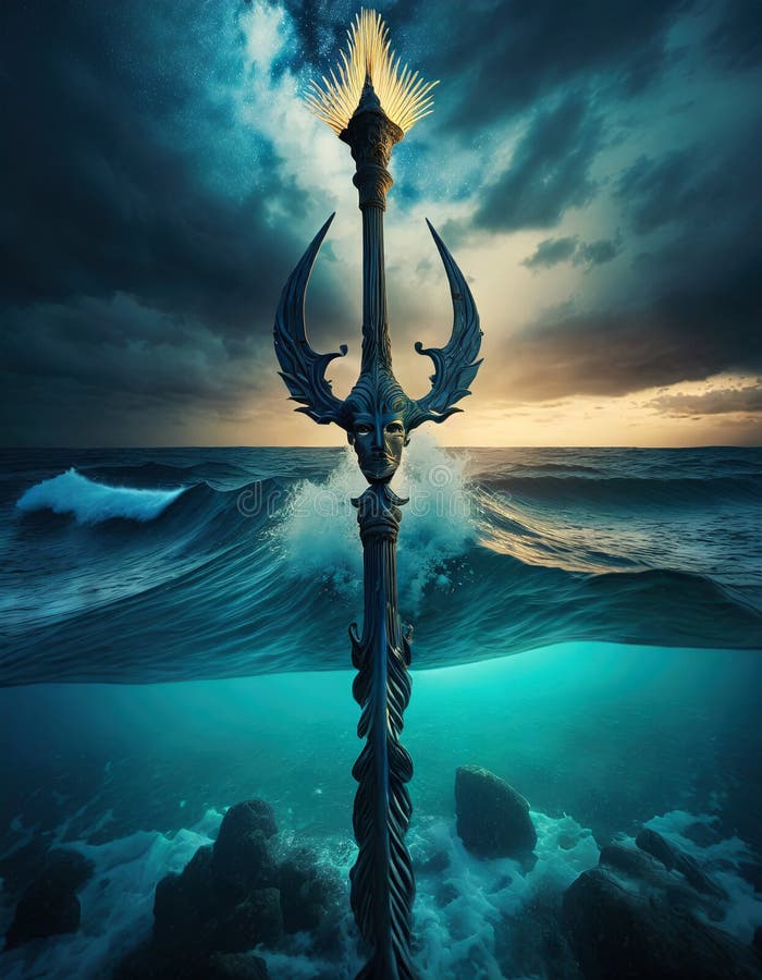 Poseidon S Trident with the Sea Stock Illustration - Illustration of ...