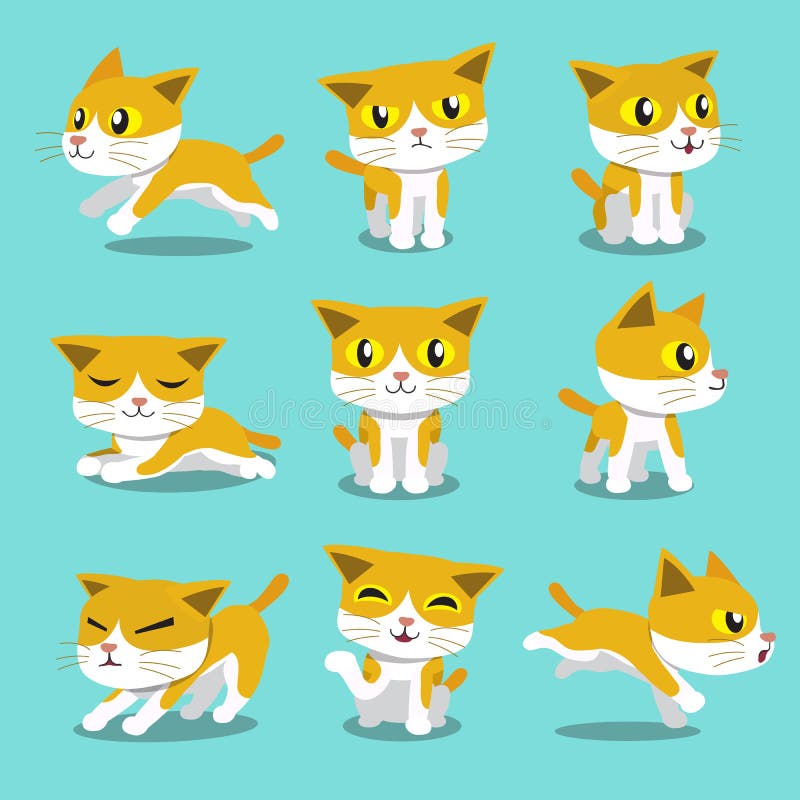 Poses De Chat De Personnage De Dessin Animé Illustration de Vecteur ...