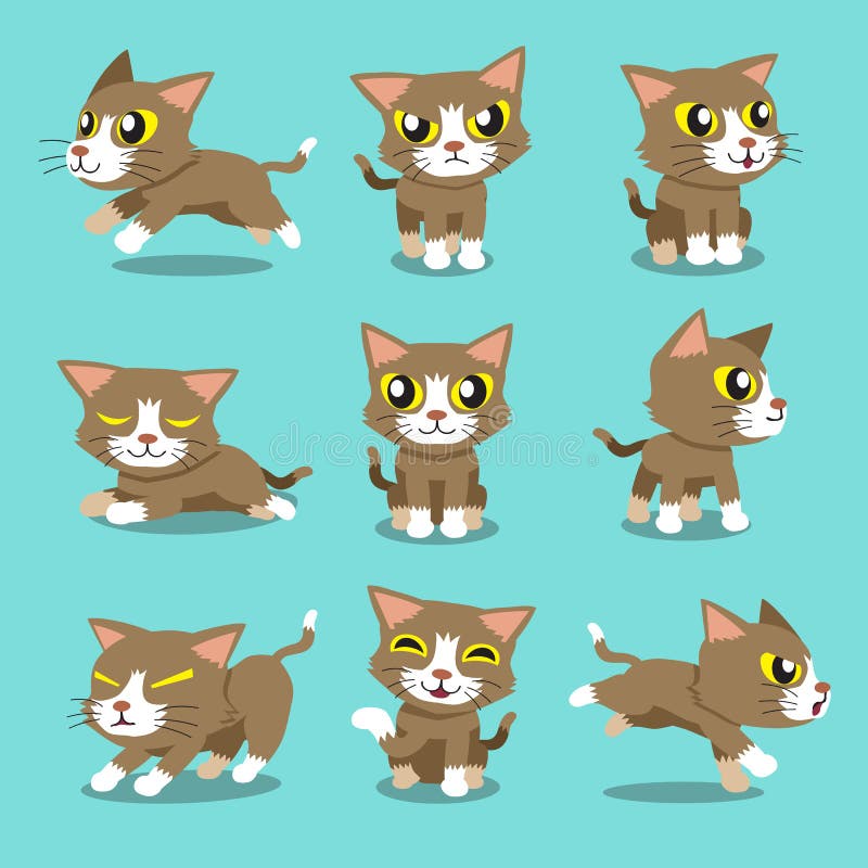 Poses De Chat De Personnage De Dessin Animé Illustration de Vecteur ...