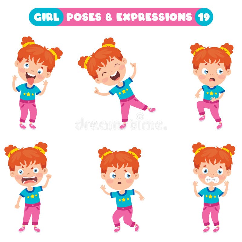 Poses and Expressions of a Funny Girl Stock Vector - Illustration of ...