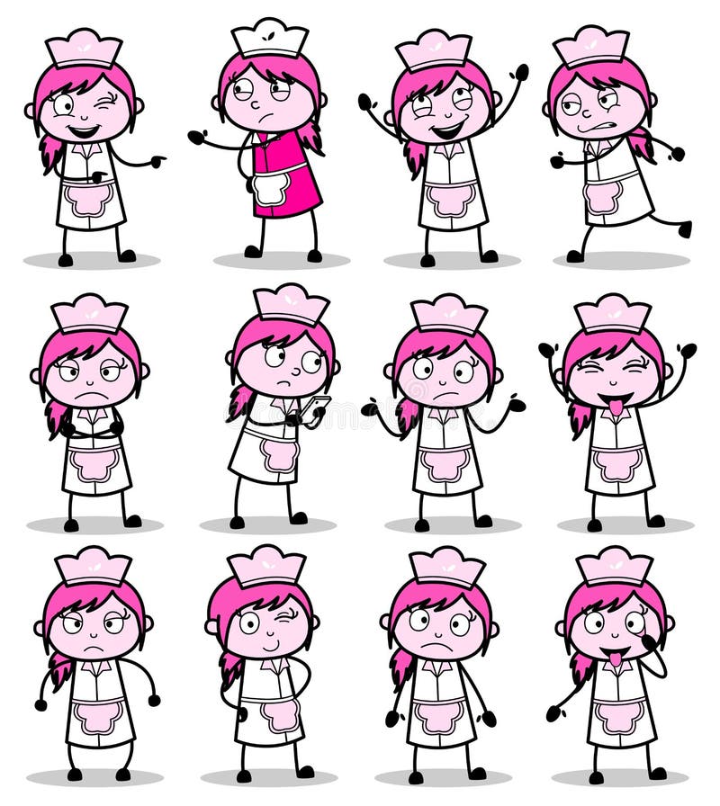 Poses of Various Cartoon Waitress - Set of Concepts Vector ... Poses of Various Cartoon Waitress - Set of Concepts Vector ...