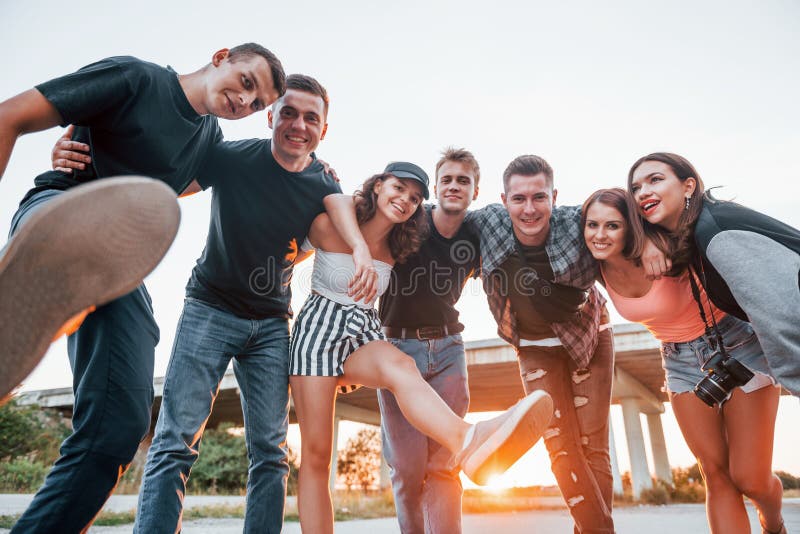 Posing for a Camera. Group of Young Cheerful Friends Having Fun ...