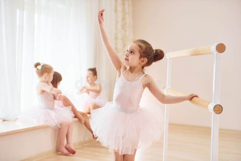 Posing for a Camera. Little Ballerinas Preparing for Performance Stock Photo - Image of design ...