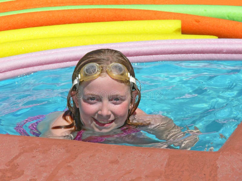 Posing in pool stock image. Image of young, yellow, pretty - 1120427
