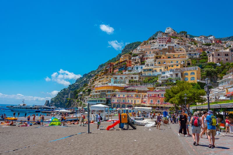 Positano, Italy, May 21, 2022: Sunny Day on the Positano Beach ...