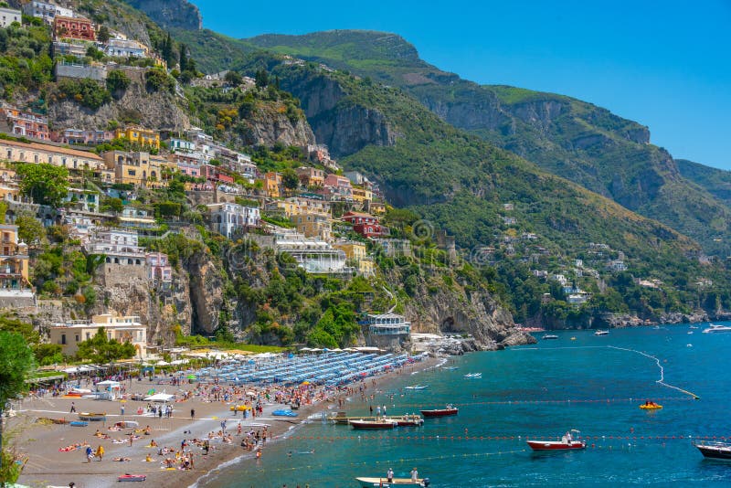 Positano, Italy, May 21, 2022: Sunny Day on the Positano Beach ...