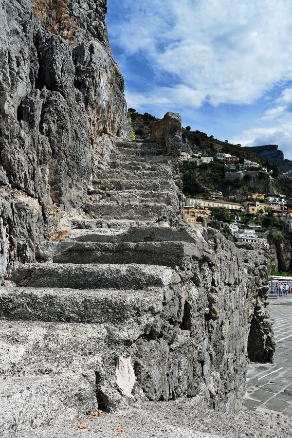 Positano old harbour steps stock photo. Image of italy - 115586854