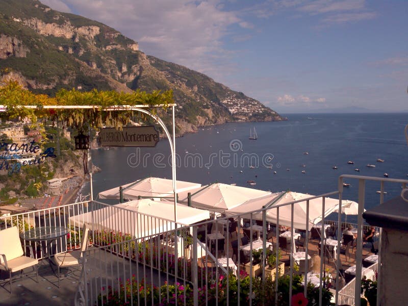 Positano restaurant editorial stock photo. Image of cliff - 59453178