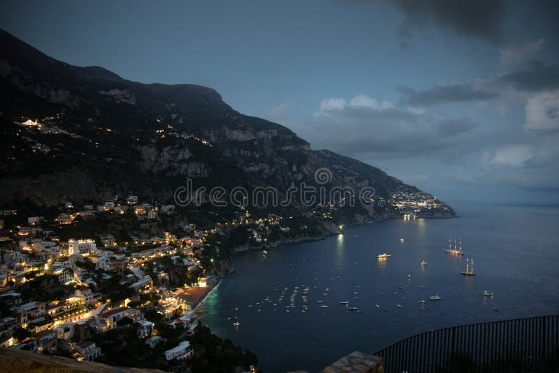 Positano village at night stock image. Image of dark - 26556957