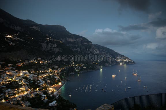 Positano village at night stock image. Image of dark - 26556957