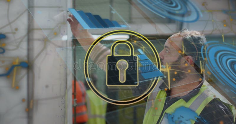 Positioning Man in Safety Vest Placing Blue Bar Segments on Panel at ...