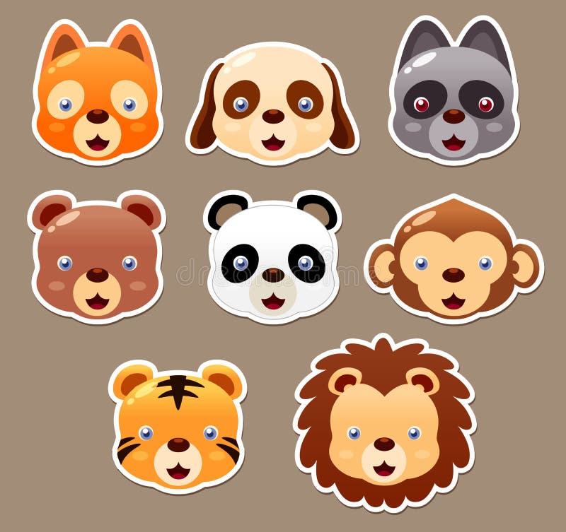 Ensemble De Visages Animaux Illustration de Vecteur - Illustration du ...