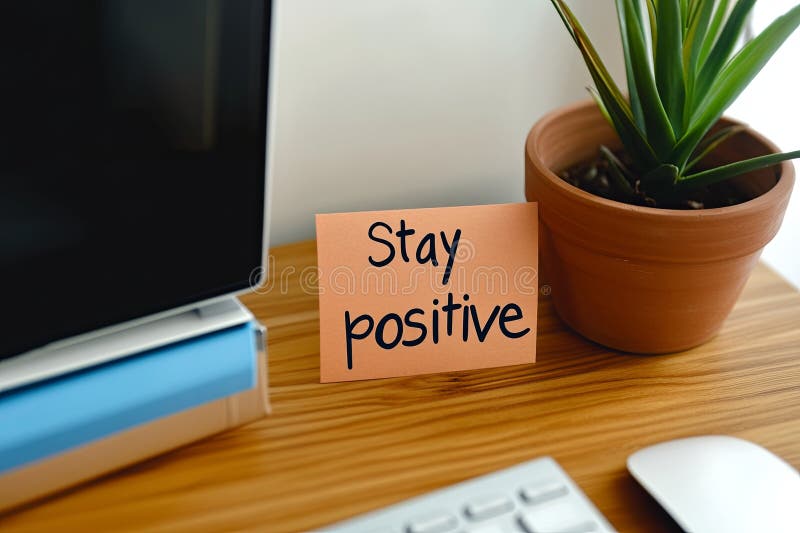 Positive Affirmation Note on a Desk beside a Computer and a Potted ...