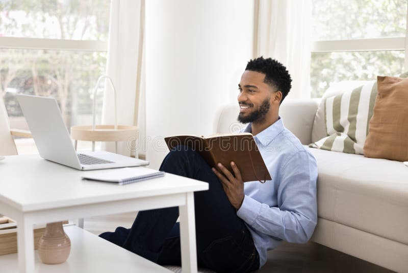 Positive African American Student Man Using Laptop for Online Education ...