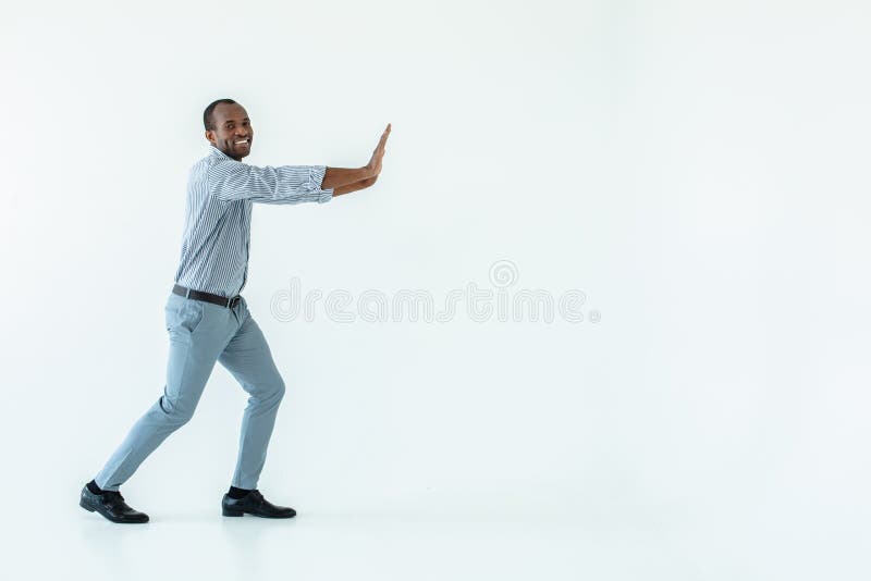 Positive Afro American Man Pushing the Block Stock Image - Image of ...