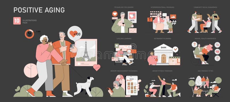 Positive Aging. Flat Vector Illustration Stock Vector - Illustration of ...