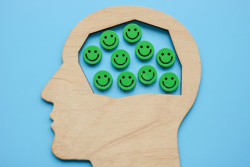 Positive Attitude and Emotions. Smiley Emoticons in a Head. Stock Photo ...