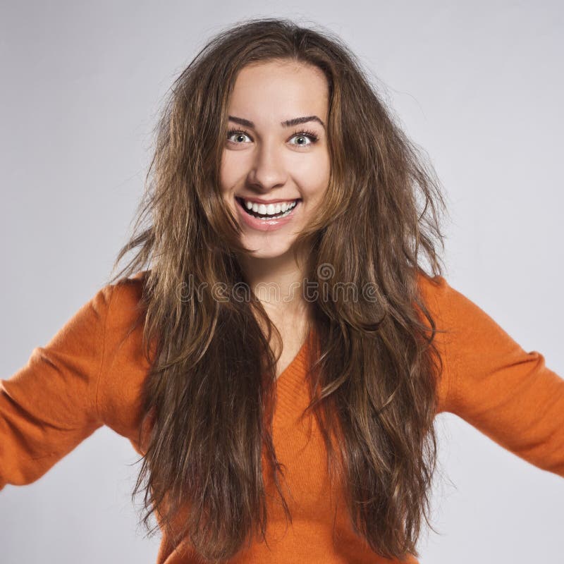 Positive Attractive Girl in the Studio Stock Image - Image of woman ...