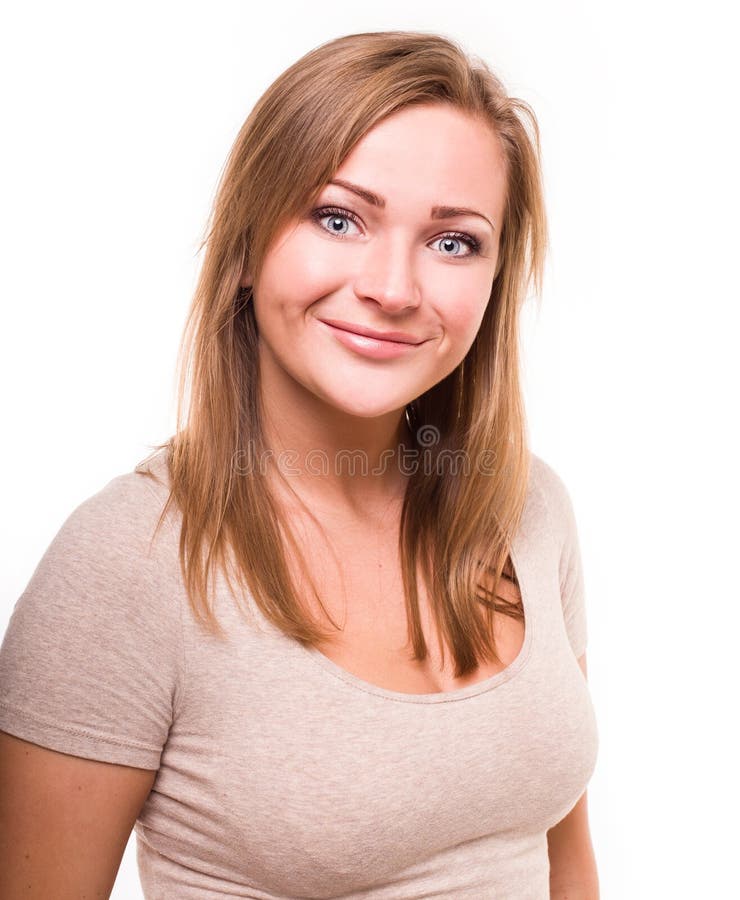 Positive Blond Woman on a White Background Stock Photo - Image of girl ...